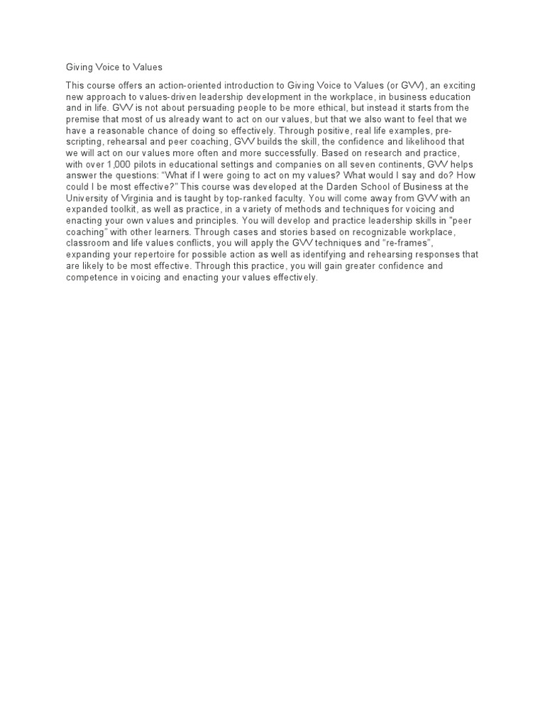 Giving Voice To Values | PDF