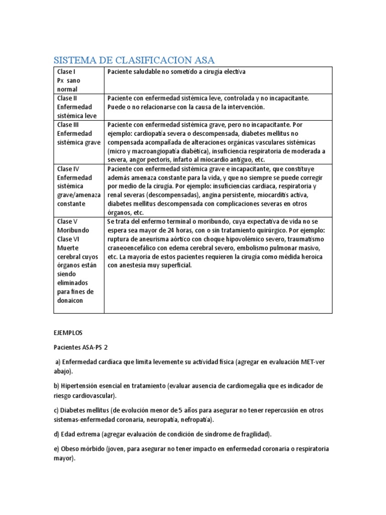 Sistema de Clasificacion Asa | PDF | Infarto de miocardio | Diabetes