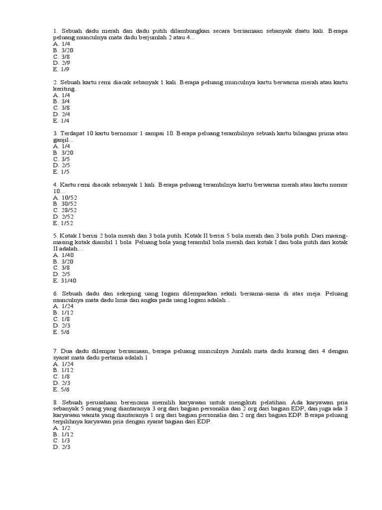Peluang dalam Permainan Dadu, Kartu, dan Pemilihan Karyawan | PDF ...