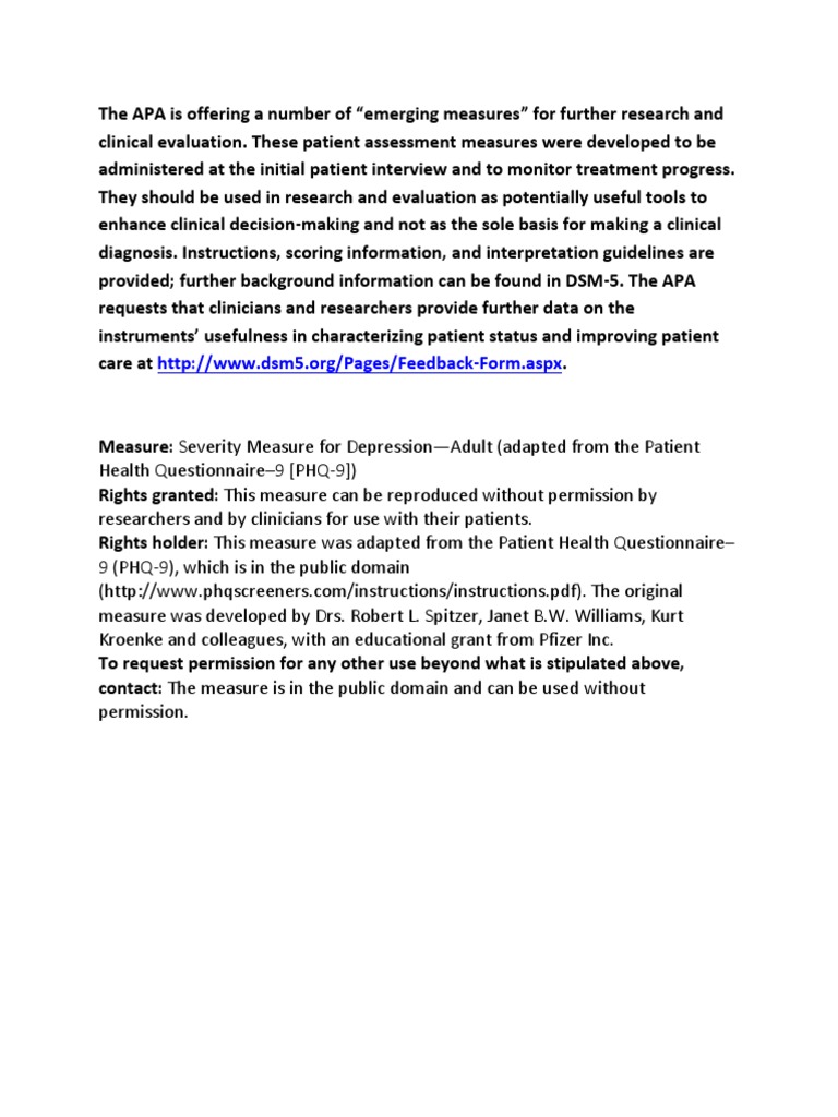 Adult Depression Severity Measure Guide | PDF | Behavioural Sciences ...