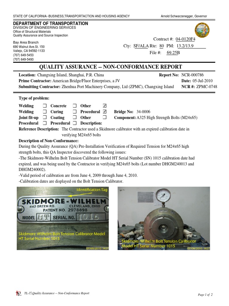 Non-Conformity Report Example | PDF | Quality Assurance | Screw