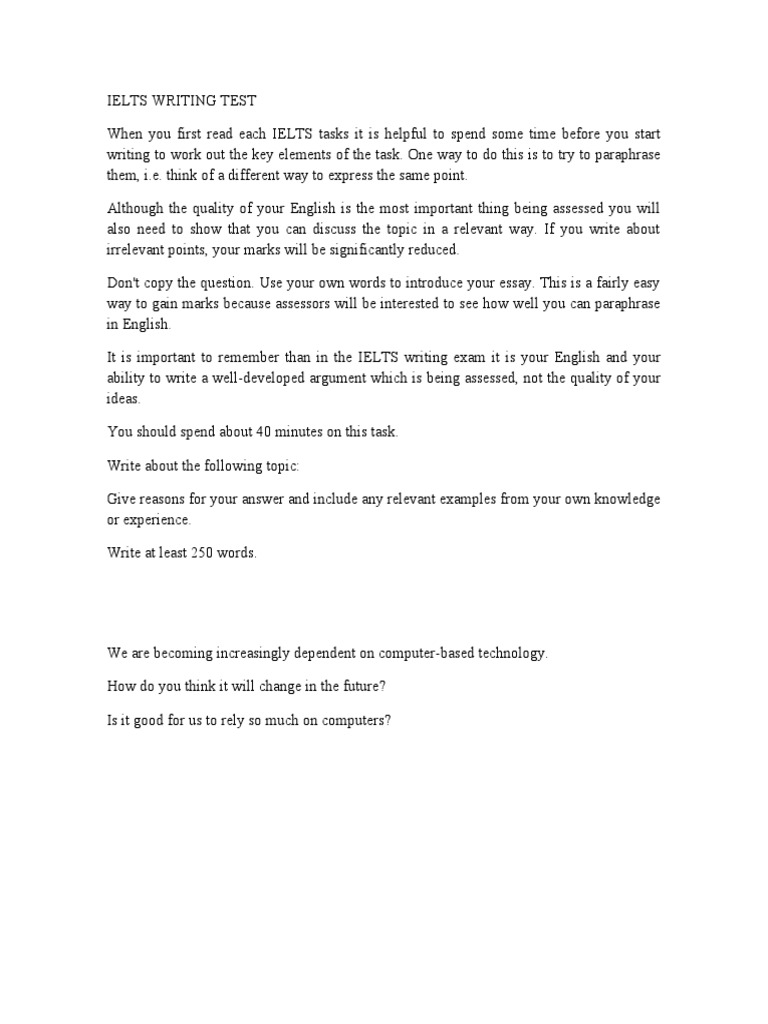 Ielts Writing Test Practice 1 | PDF | International English Language ...