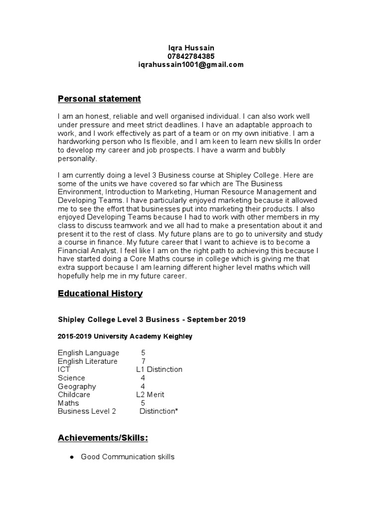 CV - Iqra Hussain - 2020 | PDF | Behavior Modification | Psychological Concepts