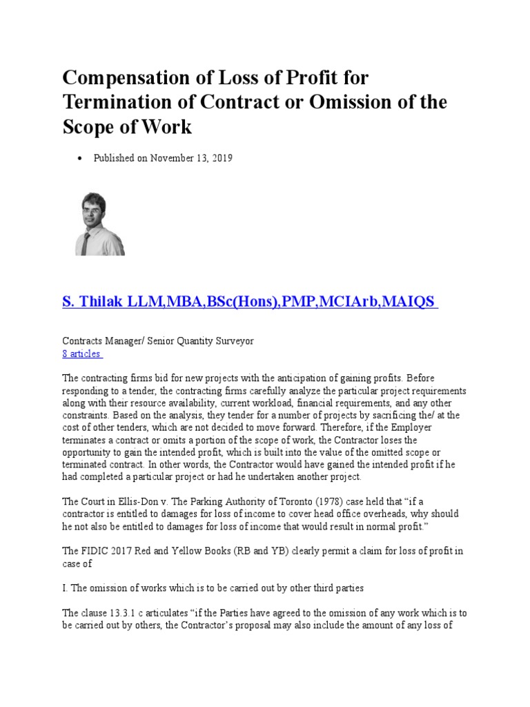 Compensation of Loss of Profit For Termination of Contract or Omission ...