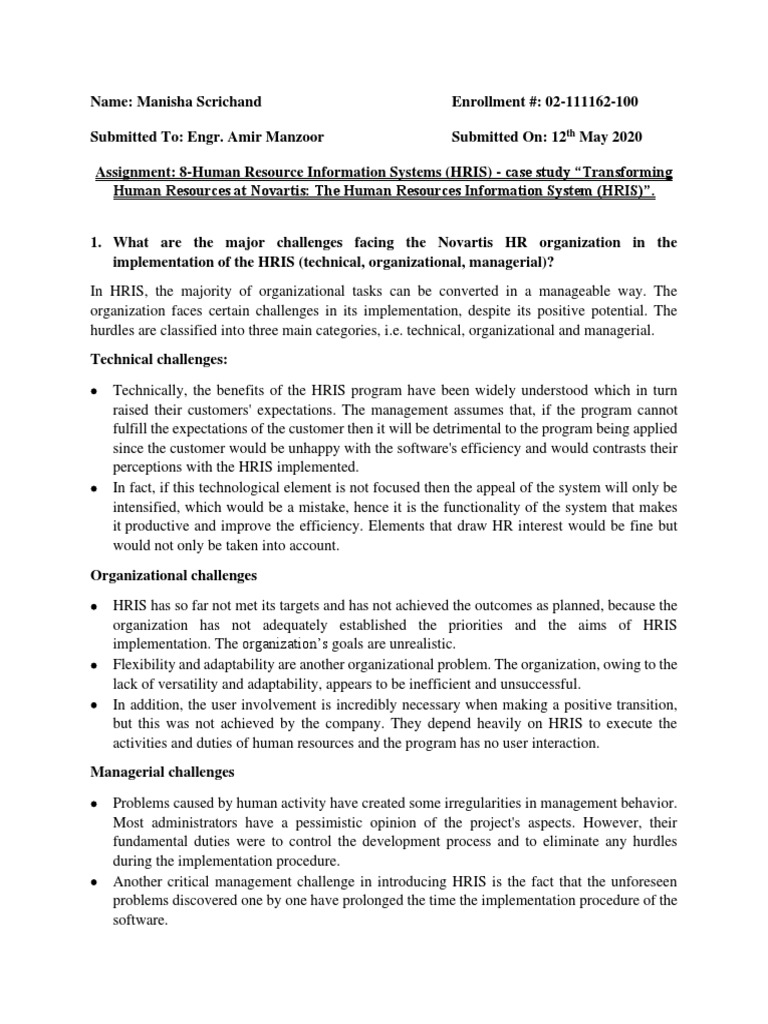 Assignment: 8-Human Resource Information Systems (HRIS) - Case Study ...