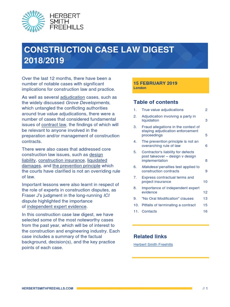 Construction Case Law Digest 2018/2019: 15 FEBRUARY 2019 | PDF ...