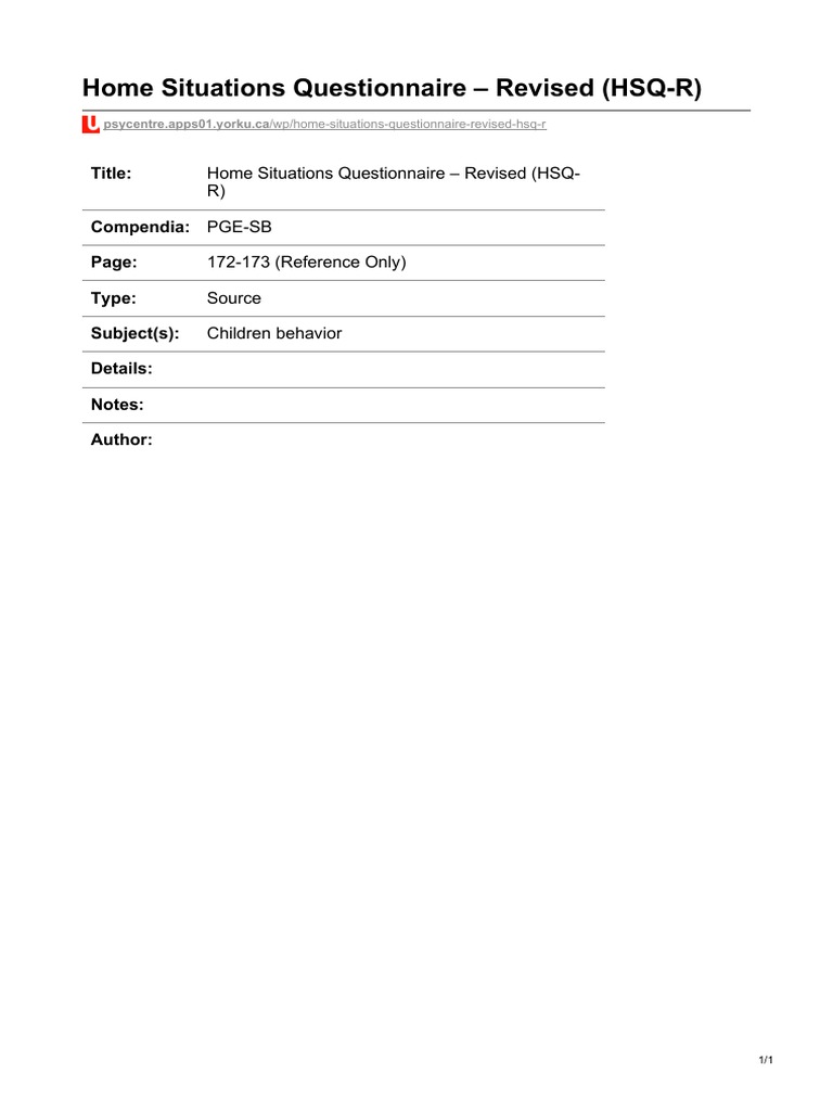 Psycentre - Apps01.yorku - Ca-Home Situations Questionnaire Revised HSQ ...