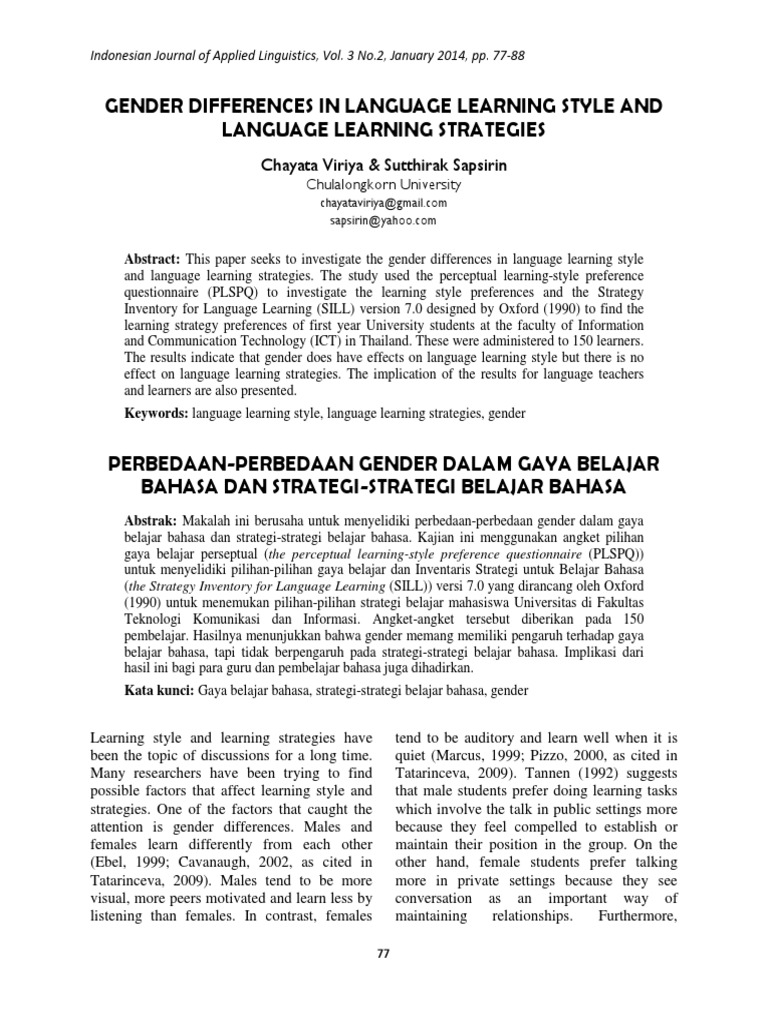 Gender Differences in Language Learning Style and | PDF | Learning ...