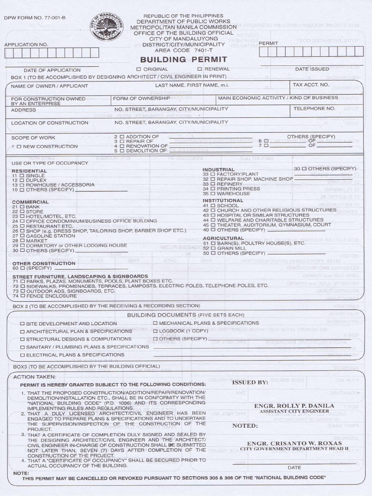 Mandaluyong Building Permit Application | PDF