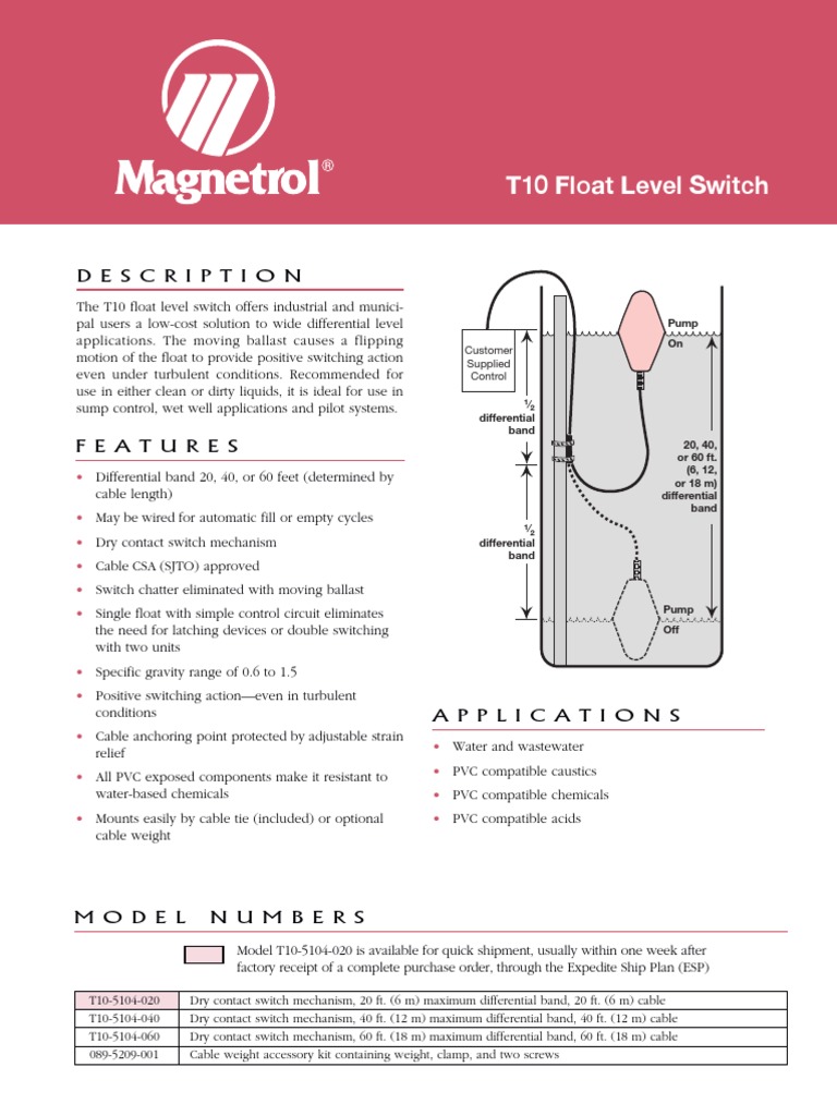 T10 Float Level Switch: Description | PDF | Switch | Quality Assurance