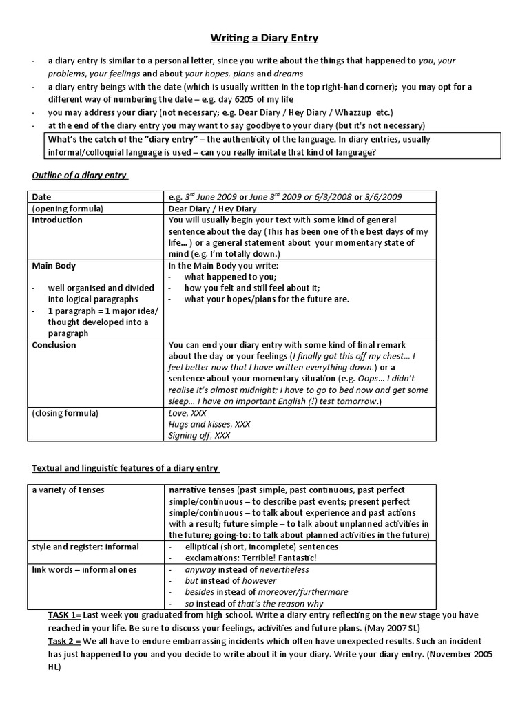 Writing A Diary Entry | PDF | Linguistics | Cognition
