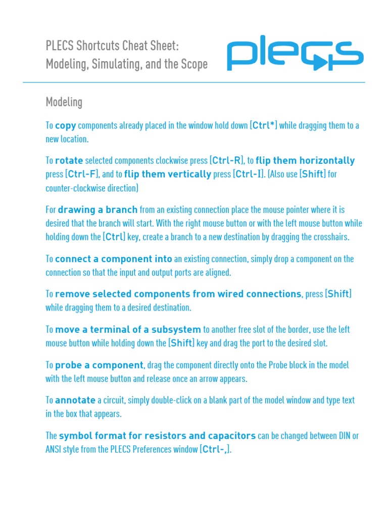 PLECS Shortcuts and Scope Guide | PDF | Control Key | Menu (Computing)