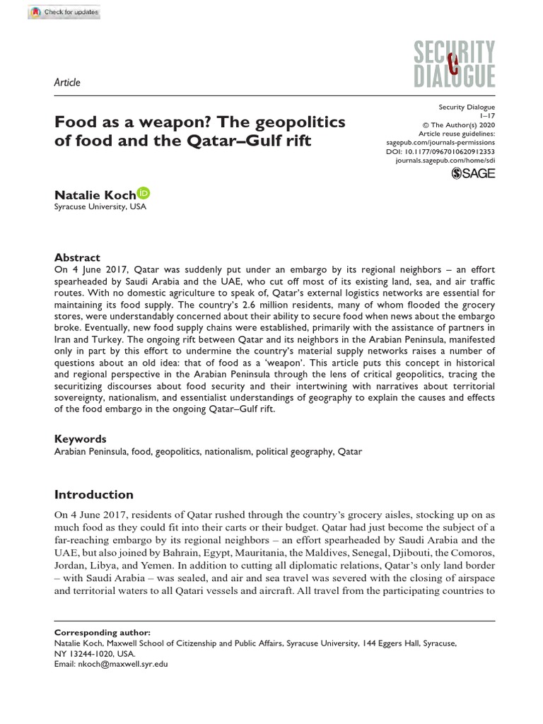 Food As A Weapon? The Geopolitics of Food and The Qatar-Gulf Rift | PDF ...