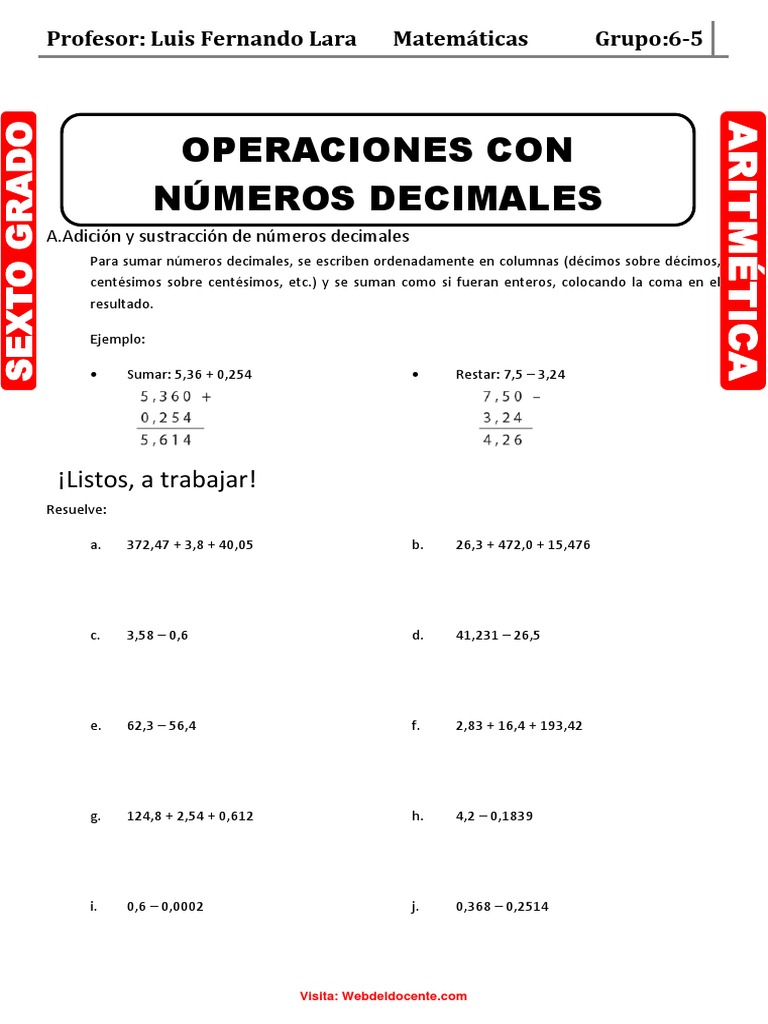 Operaciones Con Decimales | PDF
