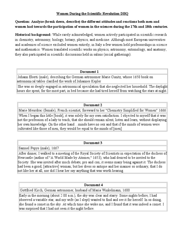 Women During The Scientific Revolution DBQ | PDF | Science | Astronomy