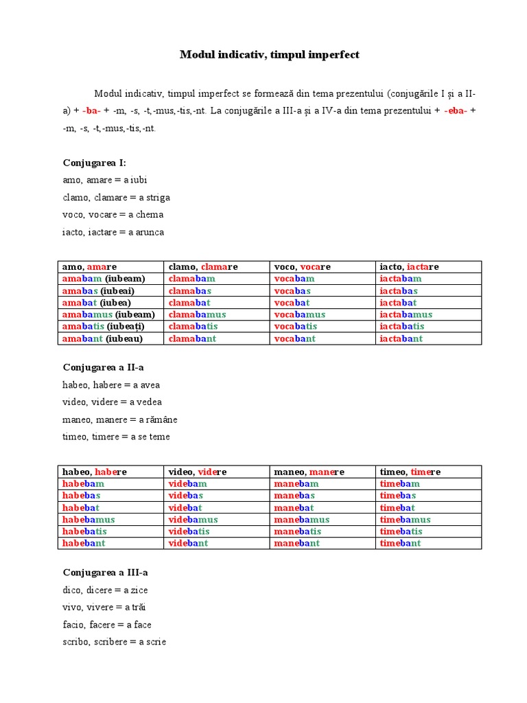 Verbul, Modul Indicativ, Timpul Imperfect | PDF