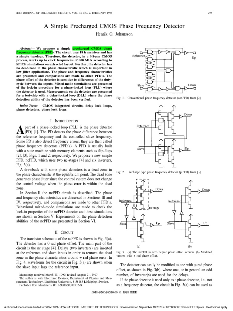 A Simple Precharged CMOS Phase Frequency Detector: Henrik O. Johansson ...