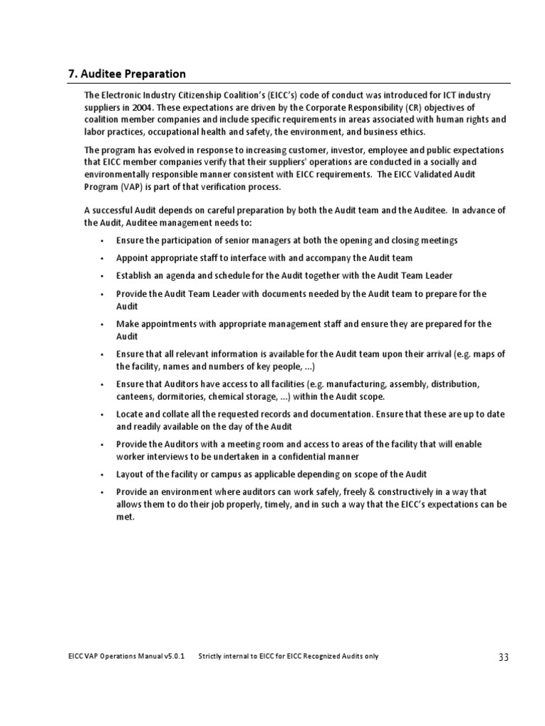 EICC VAP Operations Manual v5.0.1 | PDF | Audit | Business