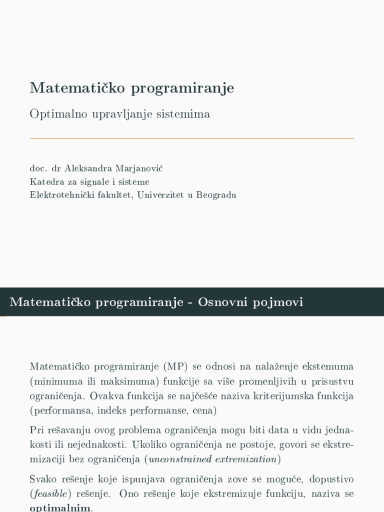 Matematicko Programiranje PDF | PDF