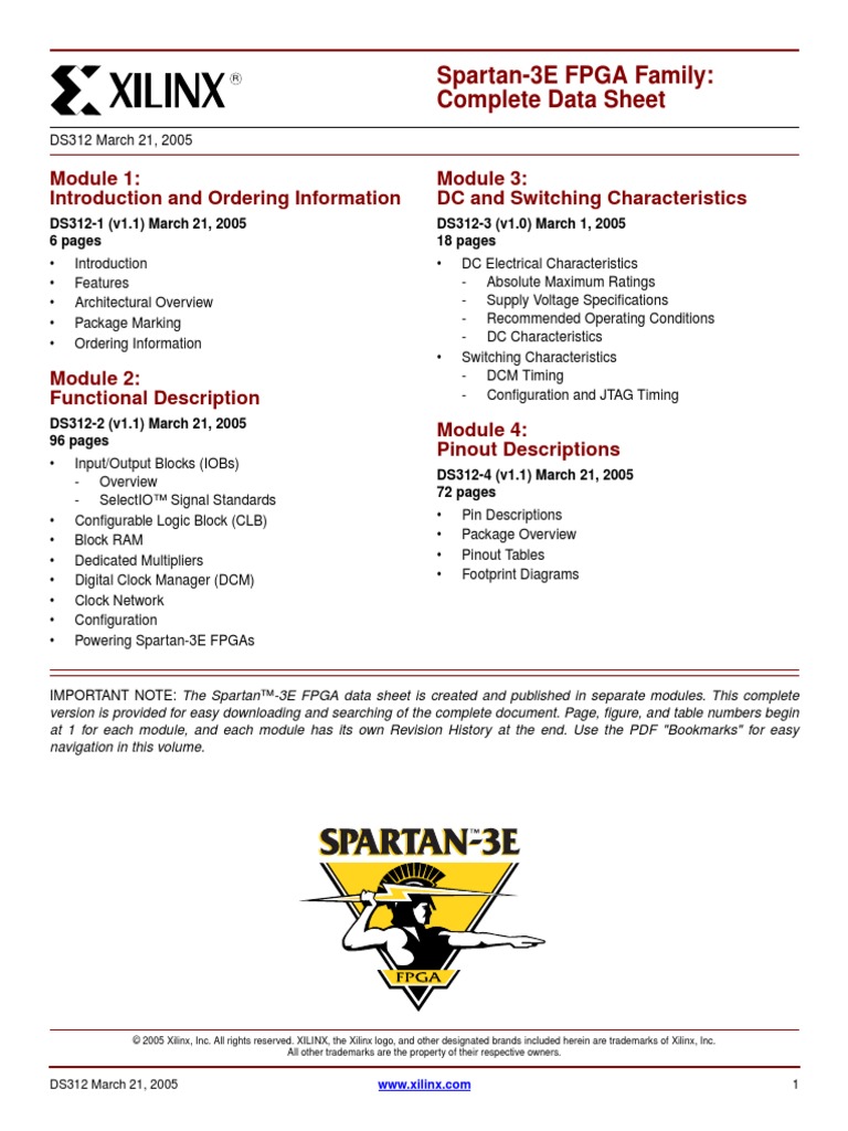 Spartan-3E FPGA Family: Complete Data Sheet: Introduction and Ordering Information DC and ...