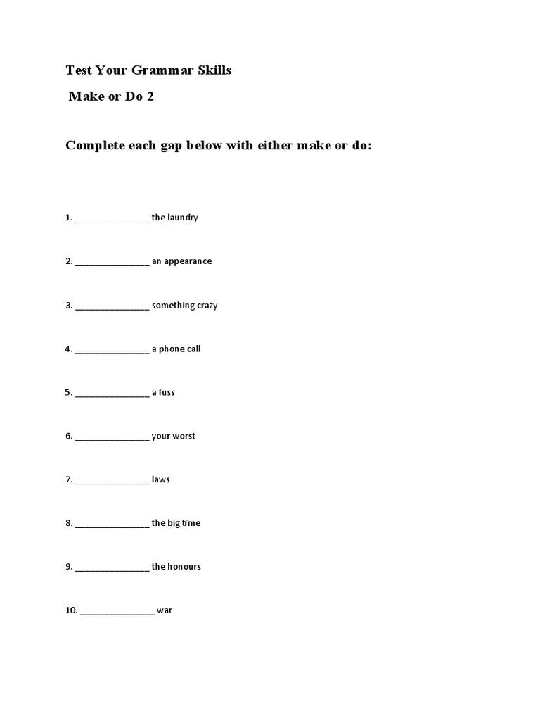 Grammar Quiz: Make vs. Do | PDF | Games & Activities | Computers