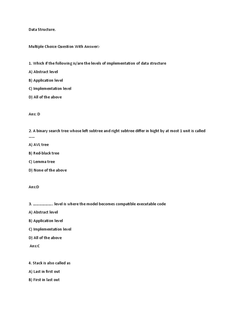Data Structure Multiple Choice Questions | PDF | Array Data Structure | Queue (Abstract Data Type)