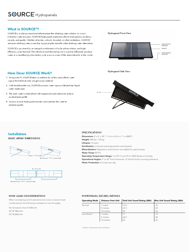 SOURCE Tech Spec Sheet | PDF | Solar Energy | Drinking Water