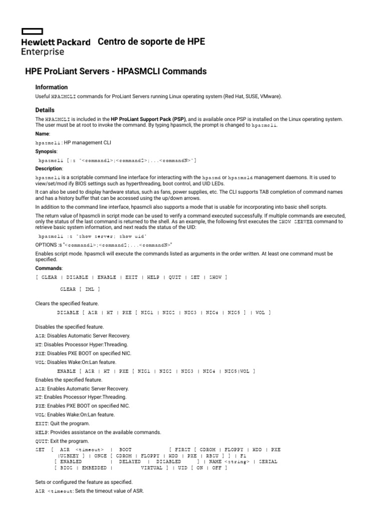 Centro de Soporte de Hpe: Hpe Proliant Servers - Hpasmcli Commands | PDF | Booting | Command ...