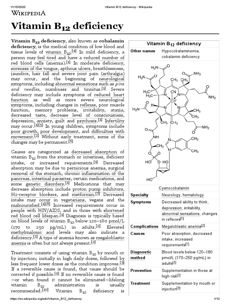 Vitamin B12 Deficiency | PDF | Vitamin B12 | Clinical Medicine