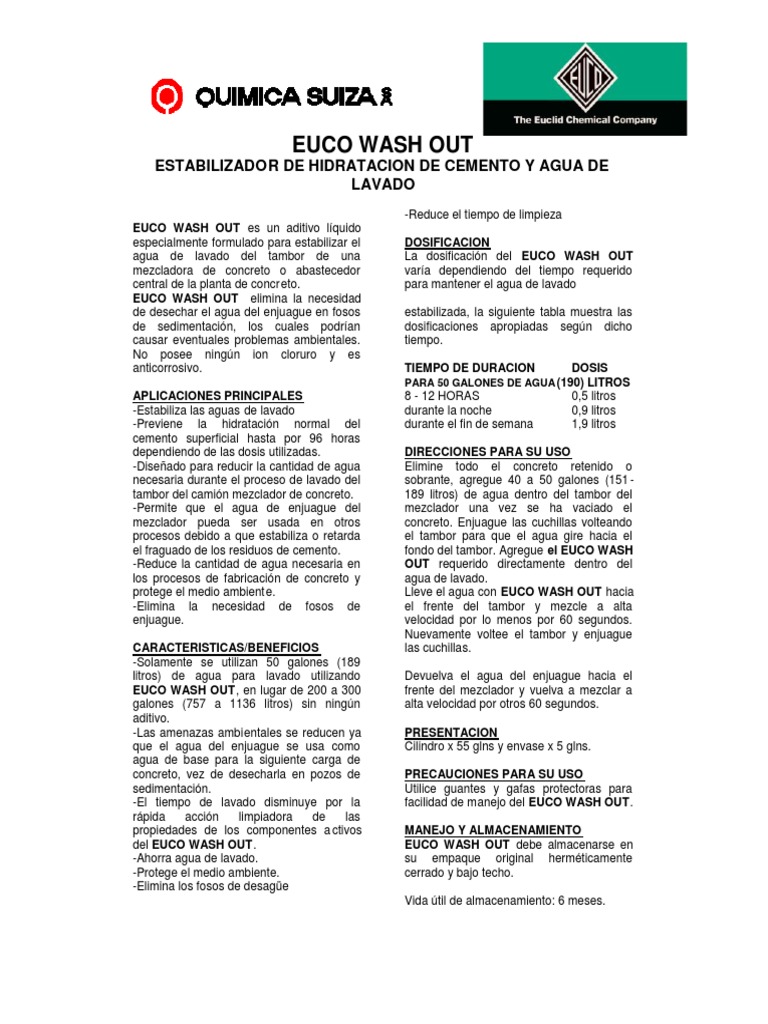 Hoja Tecnica Euco Wash Out | PDF | Hormigón | Cemento