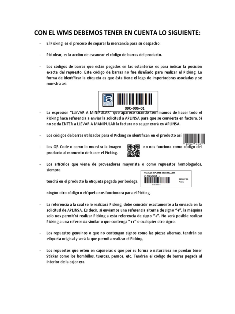 Recomendaciones Con El WMS | PDF | Código QR | Código de barras