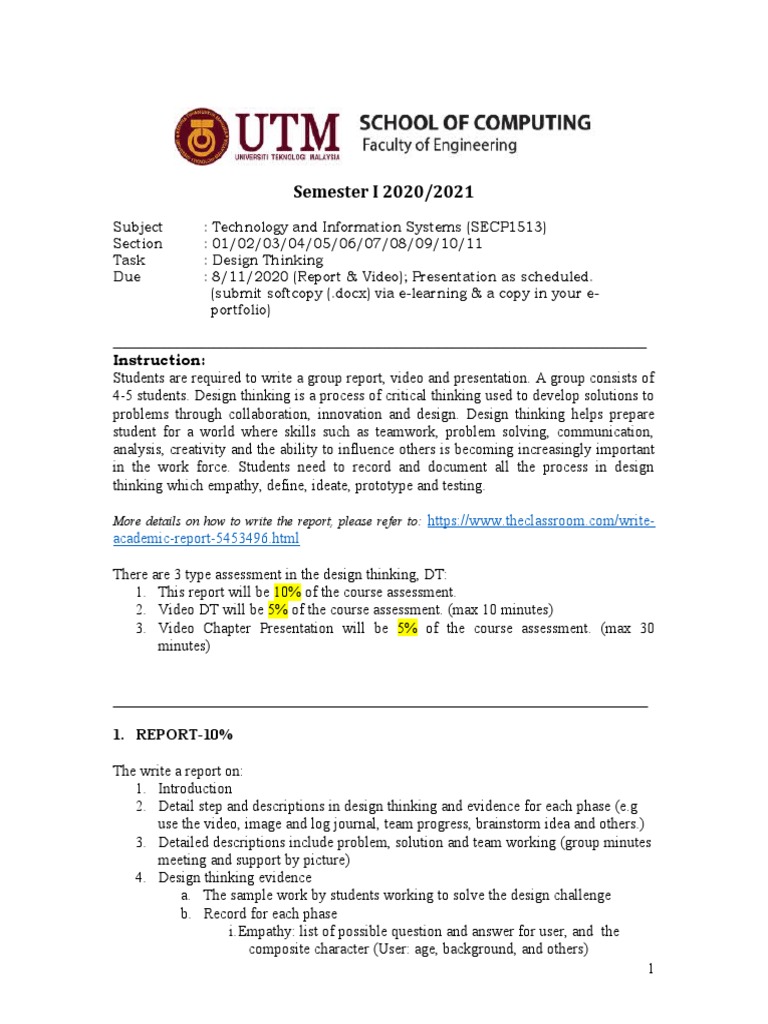 MOD Rubric Design Thinking Sem 1 2021 17 Oct 2020 | PDF | Design ...