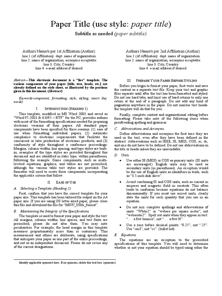 Paper Title (Use Style: Paper Title) : Subtitle As Needed (Paper ...