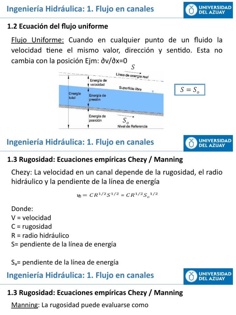 Ecuaciones de Flujo y Rugosidad Manning | PDF | Descarga (hidrología ...