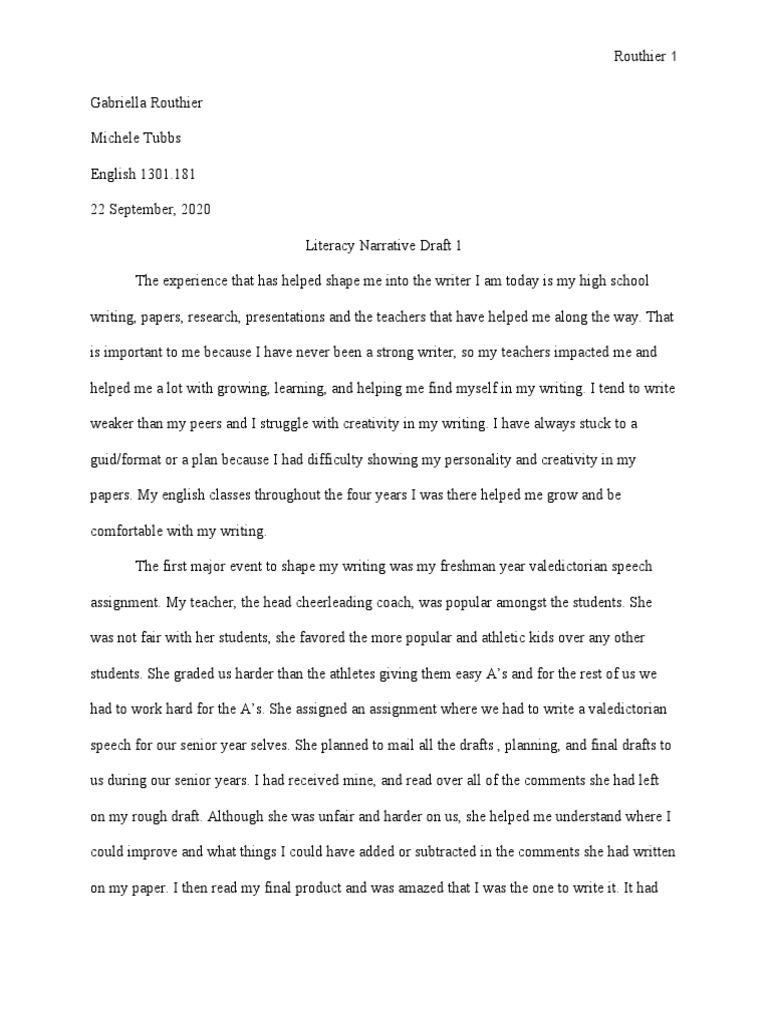 Literacy Narrative Essay | PDF | Writing | Teachers