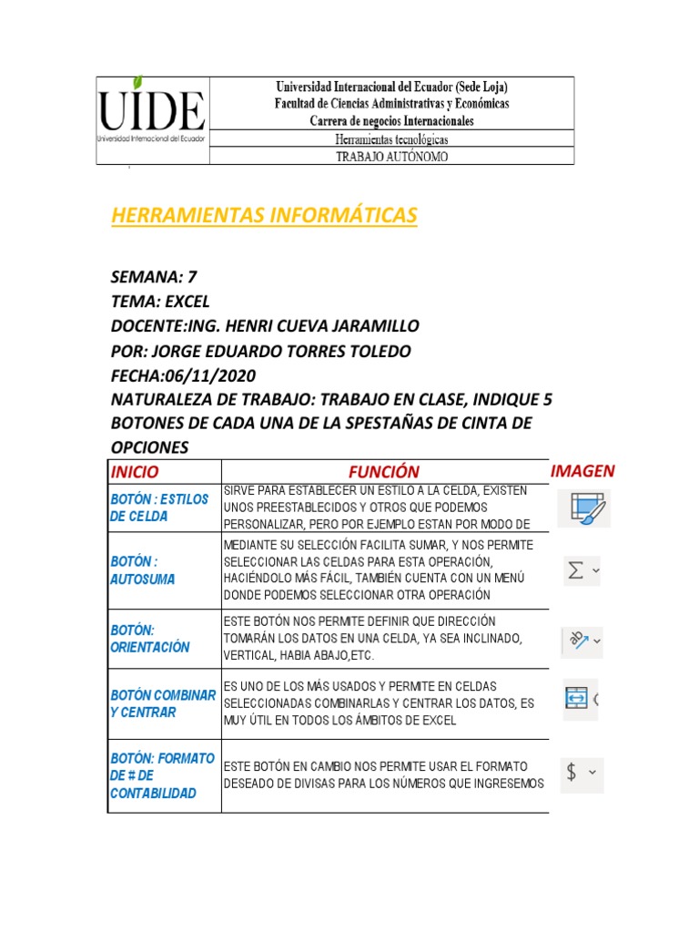 Herramientas informáticas en Excel: descripción y función de botones de la cinta de opciones ...