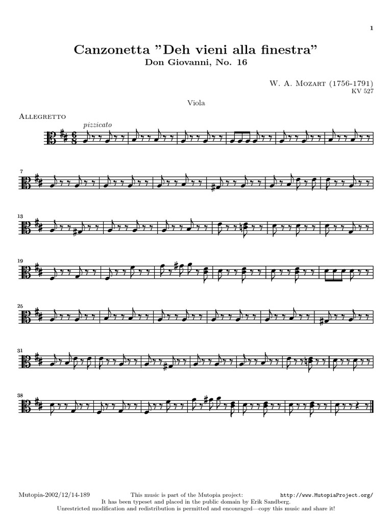 Canzonetta "Deh Vieni Alla Finestra": Don Giovanni, No. 16 | PDF | Don ...
