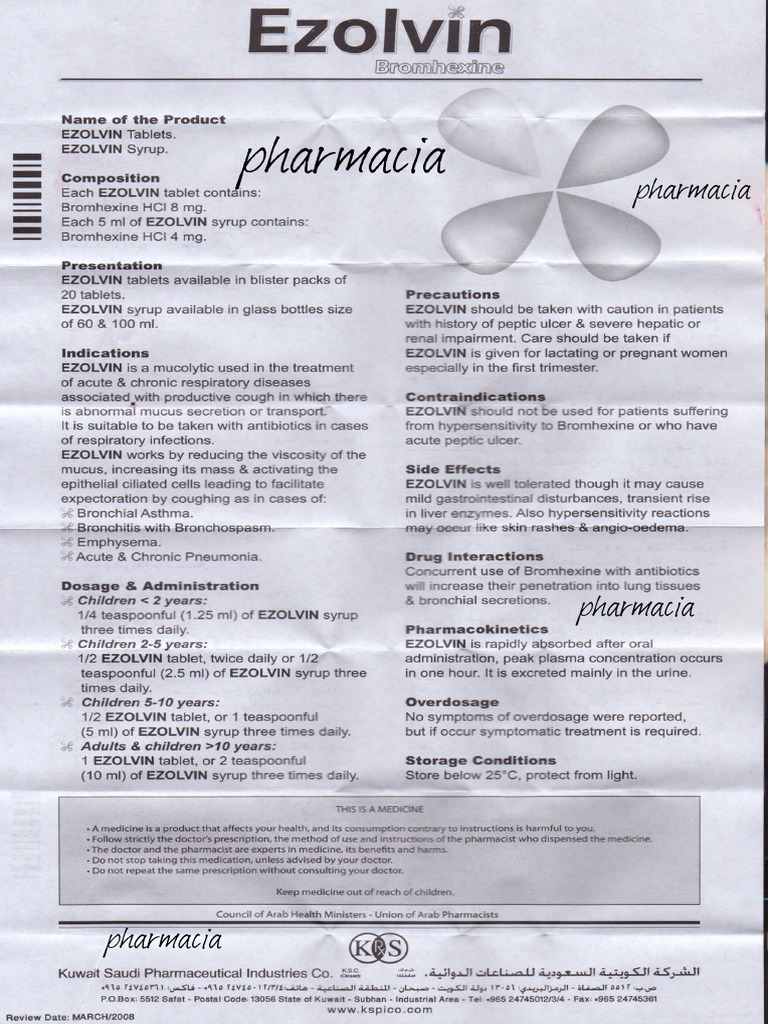 Ezolvin Syrup Patient Information Leaflet PDF | PDF | Cough | Mucus