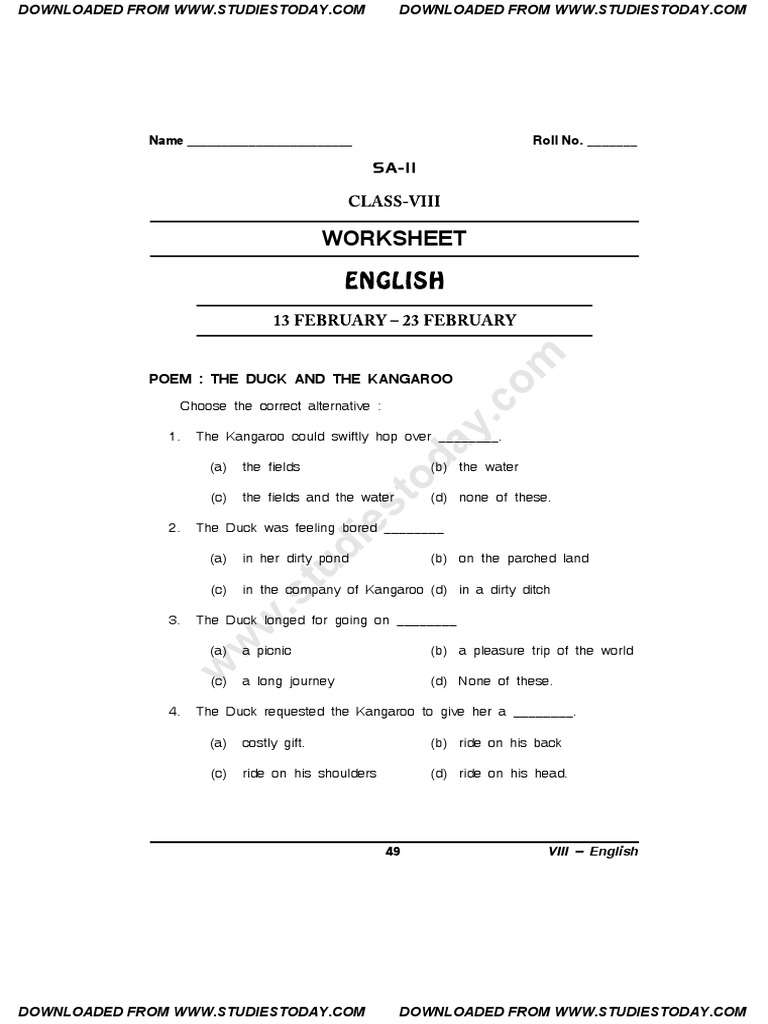 CBSE Class 8 English Worksheet 40 | PDF | Young Adult