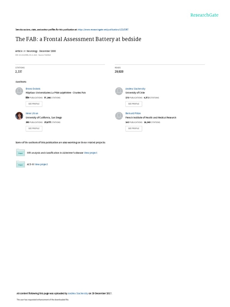 Dubois Et Al. (2000) - The - FAB - A - Frontal - Assessment - Battery ...