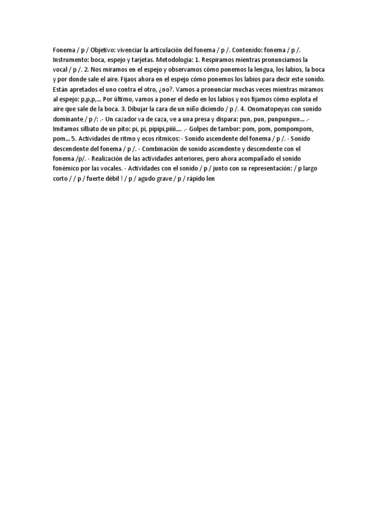 Articulación del fonema /p/ en actividades | PDF