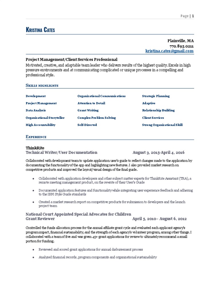 Kristina Cates Resume 2020 B | PDF | Volunteering | Project Management