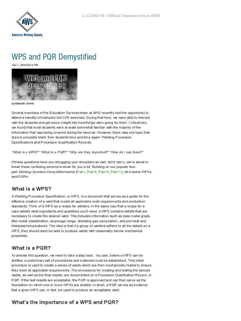 WPS and PQR Demystified-American Welding Society | PDF | Cognition ...