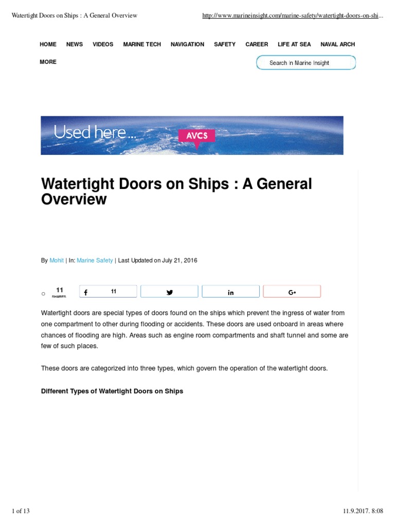 Types of Watertight Doors on Ships | PDF | Ships | Watercraft