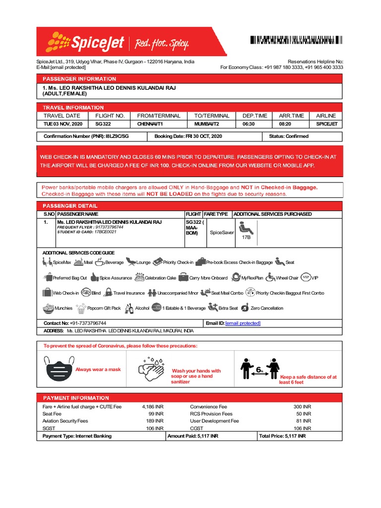 SpiceJet Ticket PDF | PDF | Baggage | Airport