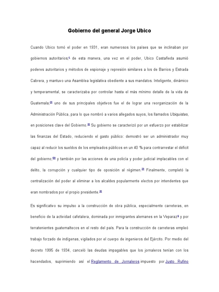 Gobierno Del General Jorge Ubico | PDF | Guatemala | Política