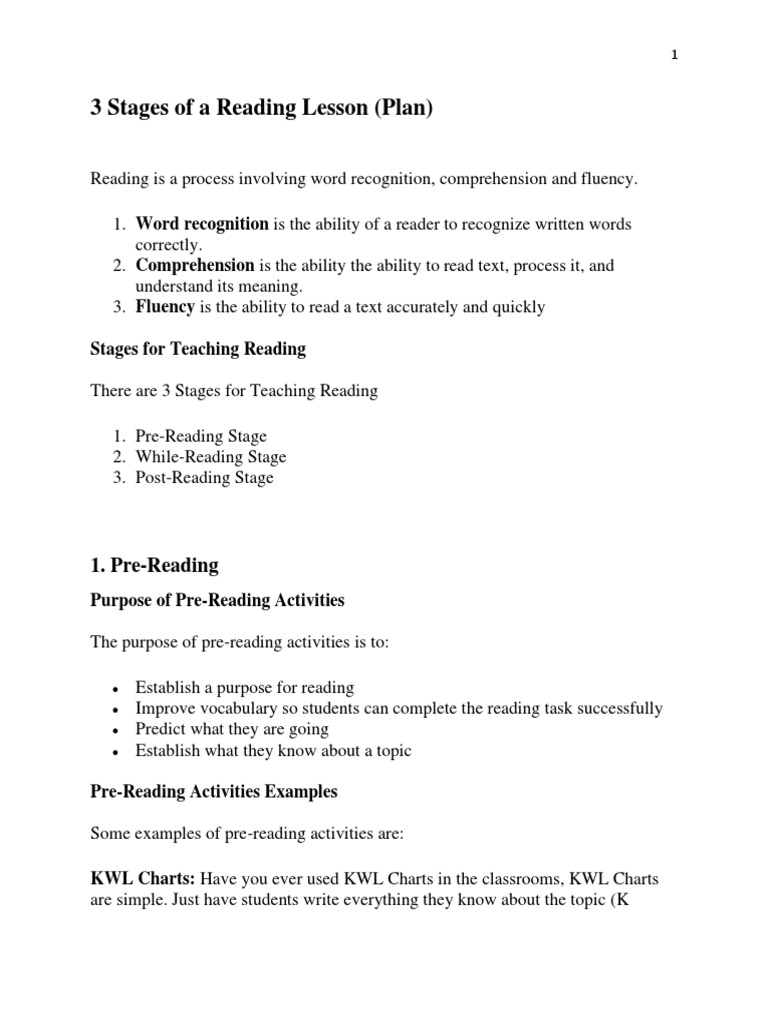 3 Stages of A Reading Lesson (Plan) | Download Free PDF | Reading ...