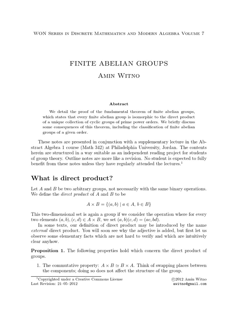 Finite Abelian Groups Amin Witno: What Is Direct Product? | PDF | Group (Mathematics) | Abstract ...