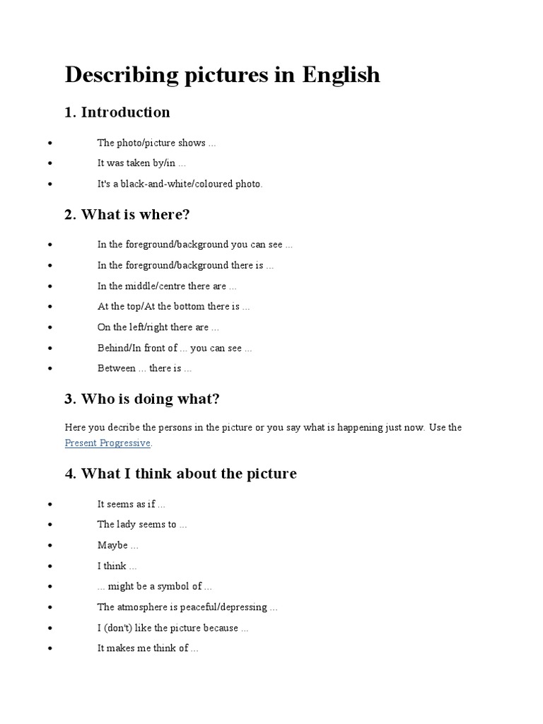 Describing Pictures in English | PDF