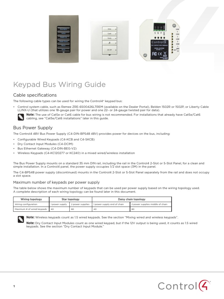 Keypad Bus Wiring Guide: Cable Specifications | PDF | Network Topology ...